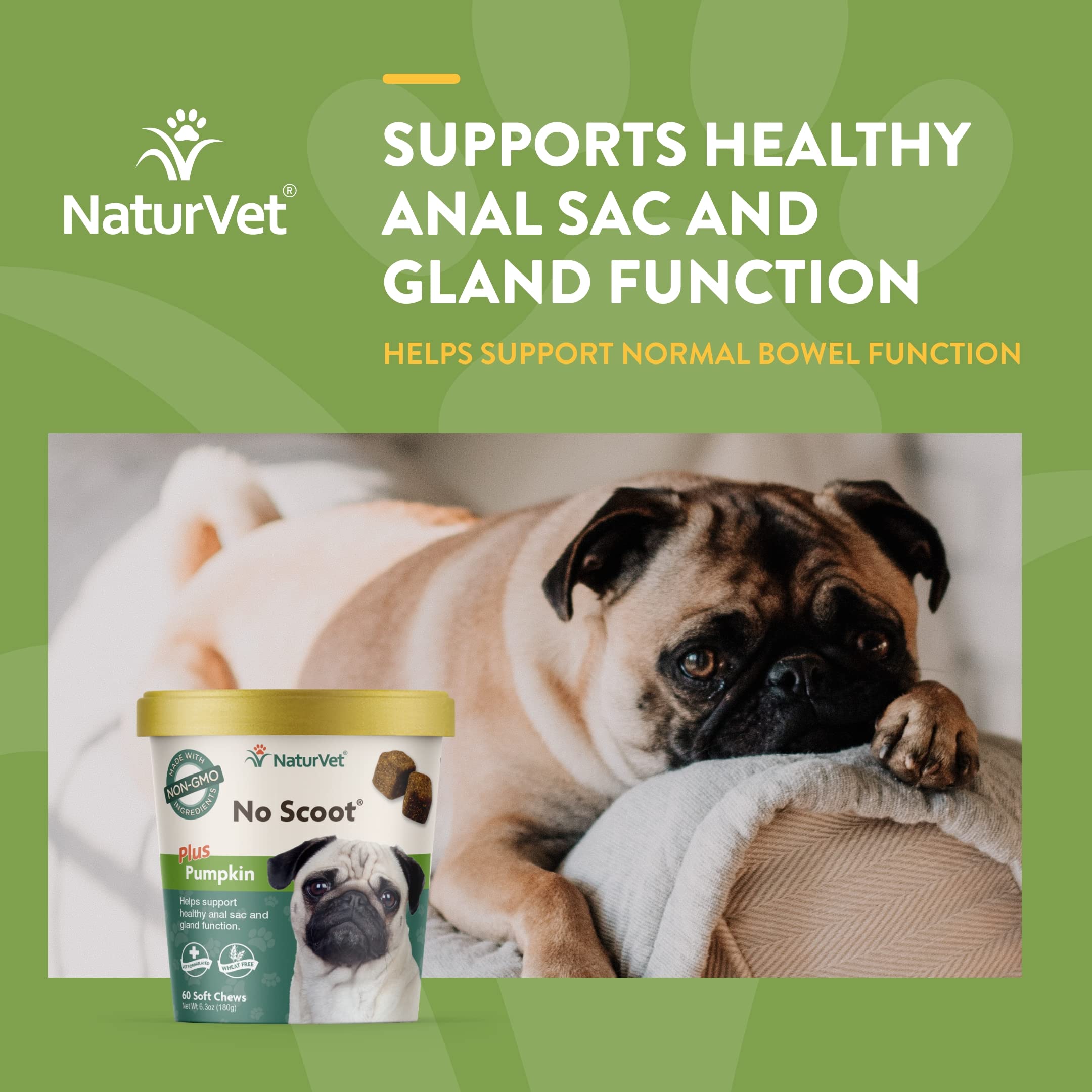 NaturVet - No Scoot for Dogs - 60 Soft Chews - Supports Healthy Anal Gland & Bowel Function & Stool Ease for Dogs β 40 Soft Chews β Helps Maintain Regular Bowel Movements