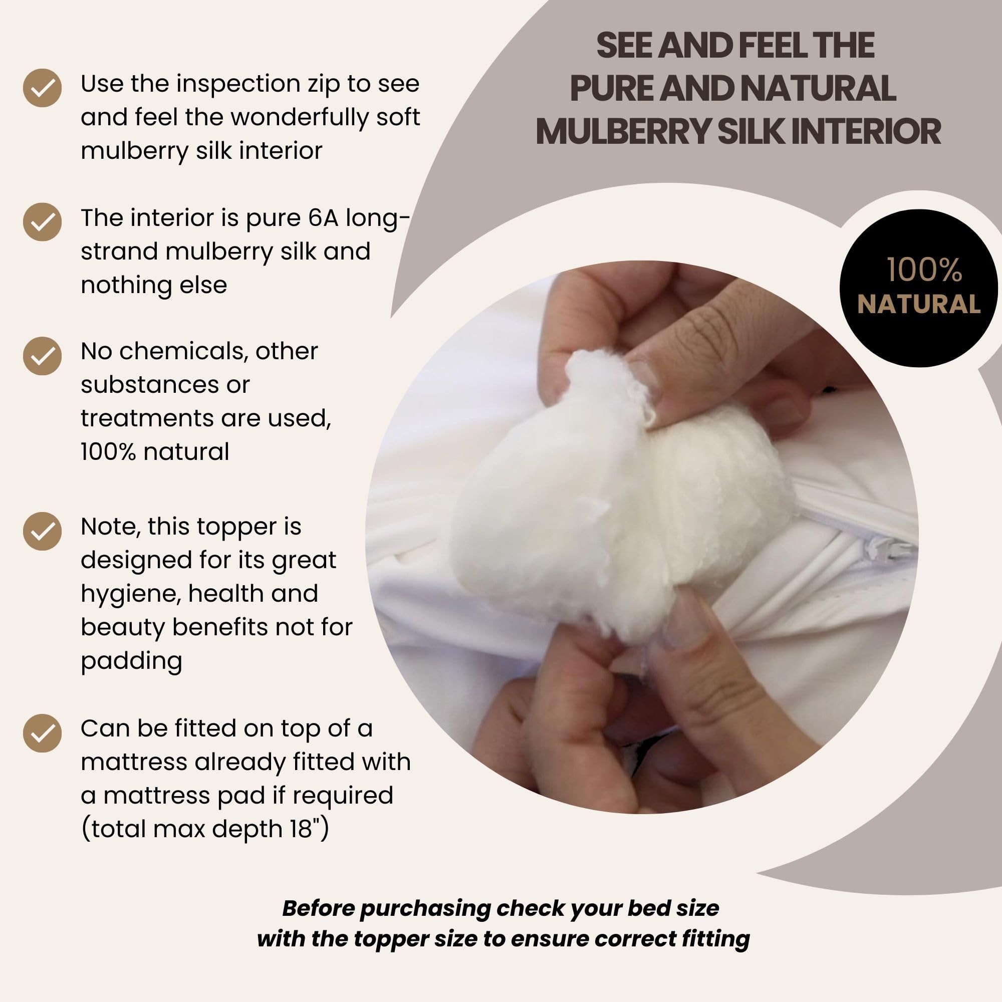 Silk Bedding Direct. Luxury Silk-Filled Mattress Topper with Fitted Cotton Sateen Elasticated Skirt. Queen, 80" x 60". Resting Your Dreams on Pure Mulberry Silk.