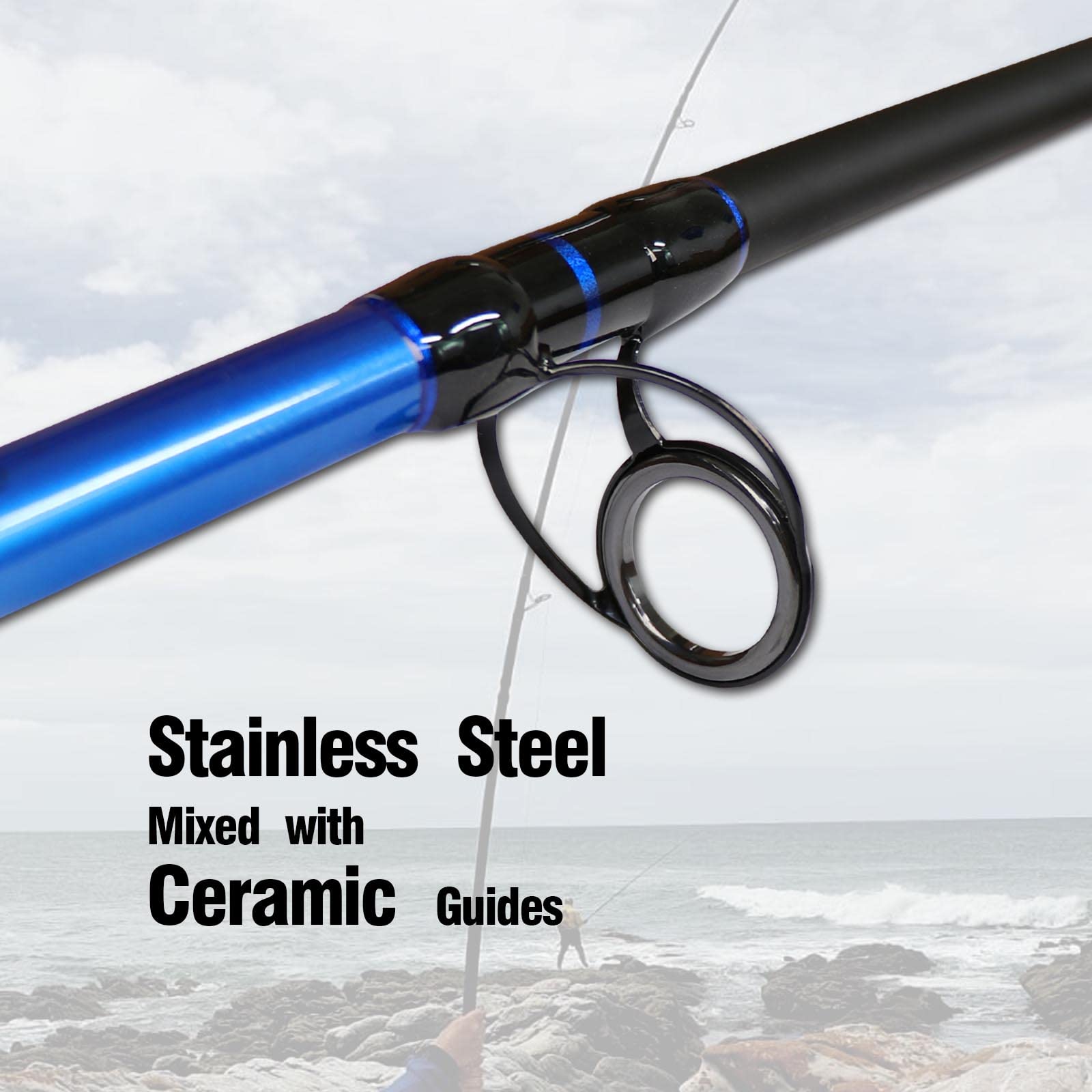 Fiblink Surf Spinning Fishing Rod Graphite Travel Fishing Rod (10 Feet - 2Pcs (Blue))