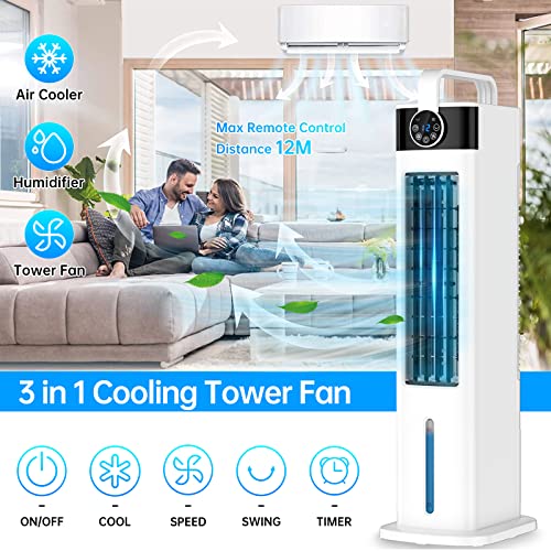 Portable Air Conditioners, Evaporative Air Cooler & Air Conditioner for Room w/3 Speeds & Cooling Mode, 52° Oscillation, 12H Timer, Remote, Portable AC Swamp Cooler for Room Home Office