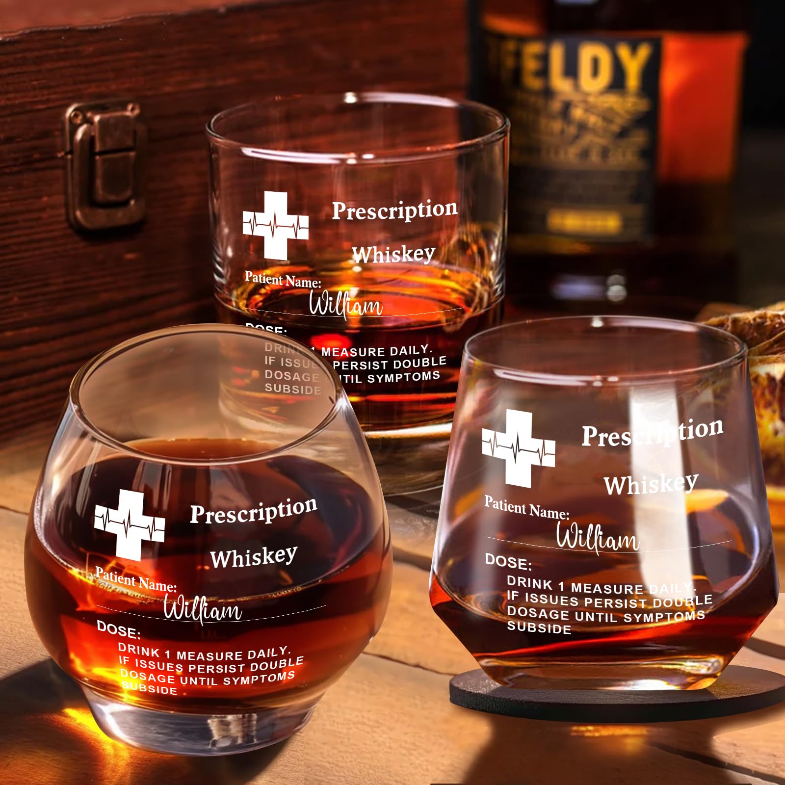 Personalized Prescription Whiskey Glass Gift - Custom Engraved Bourbon Whiskey Glasses for Fathers Day, Wedding - Personalized Cocktail Glass Premium Luxury Gift for Men Groomsman Dad