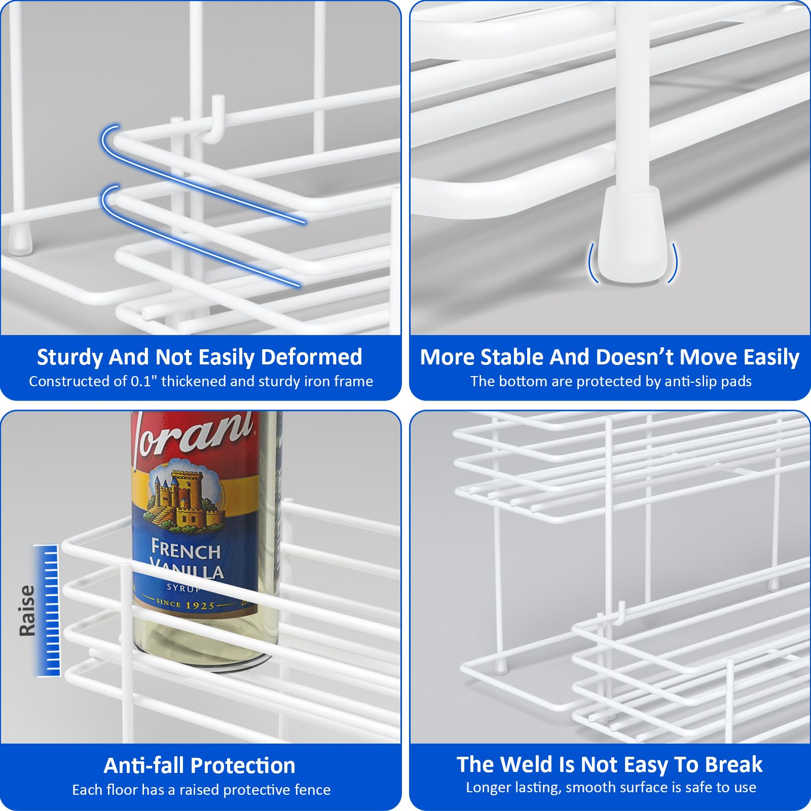eipizx Coffee Syrup Organizer 2 Tier Syrup Bottle Holder Rack for Coffee Bar 10 Bottles White Wine Bottle Rack Coffee Syrup Stand Shelf for Syrup, Wine, Coffee Bar Organizer for Kitchen Coffee Shop