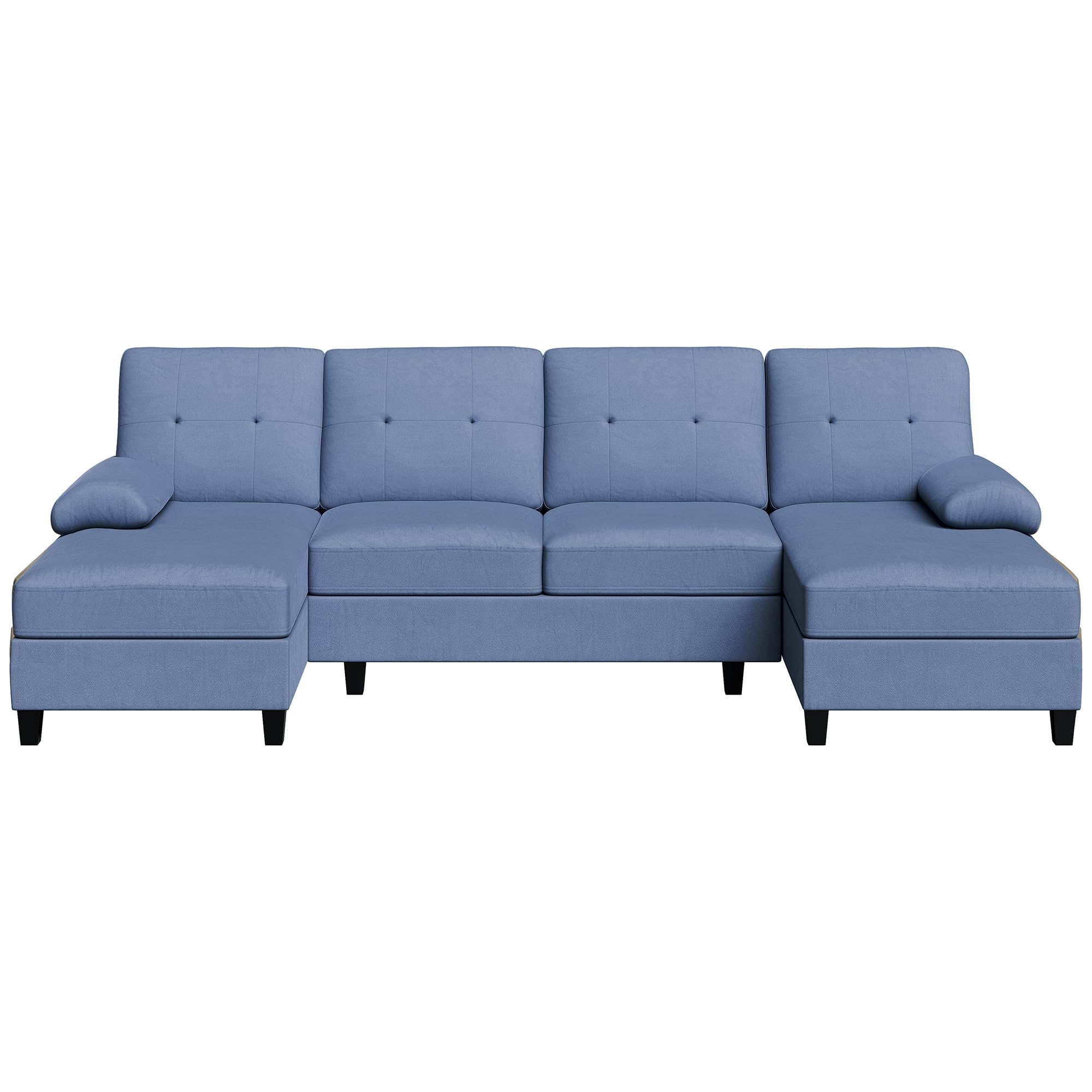 Meilocar Sectional Couches for Living Room, 4 Seat Sofa Set U Shaped Couch with Wide Double Chaise, 106in Modern Sofa Fabric Large Couch with Oversized Seats (Blue)