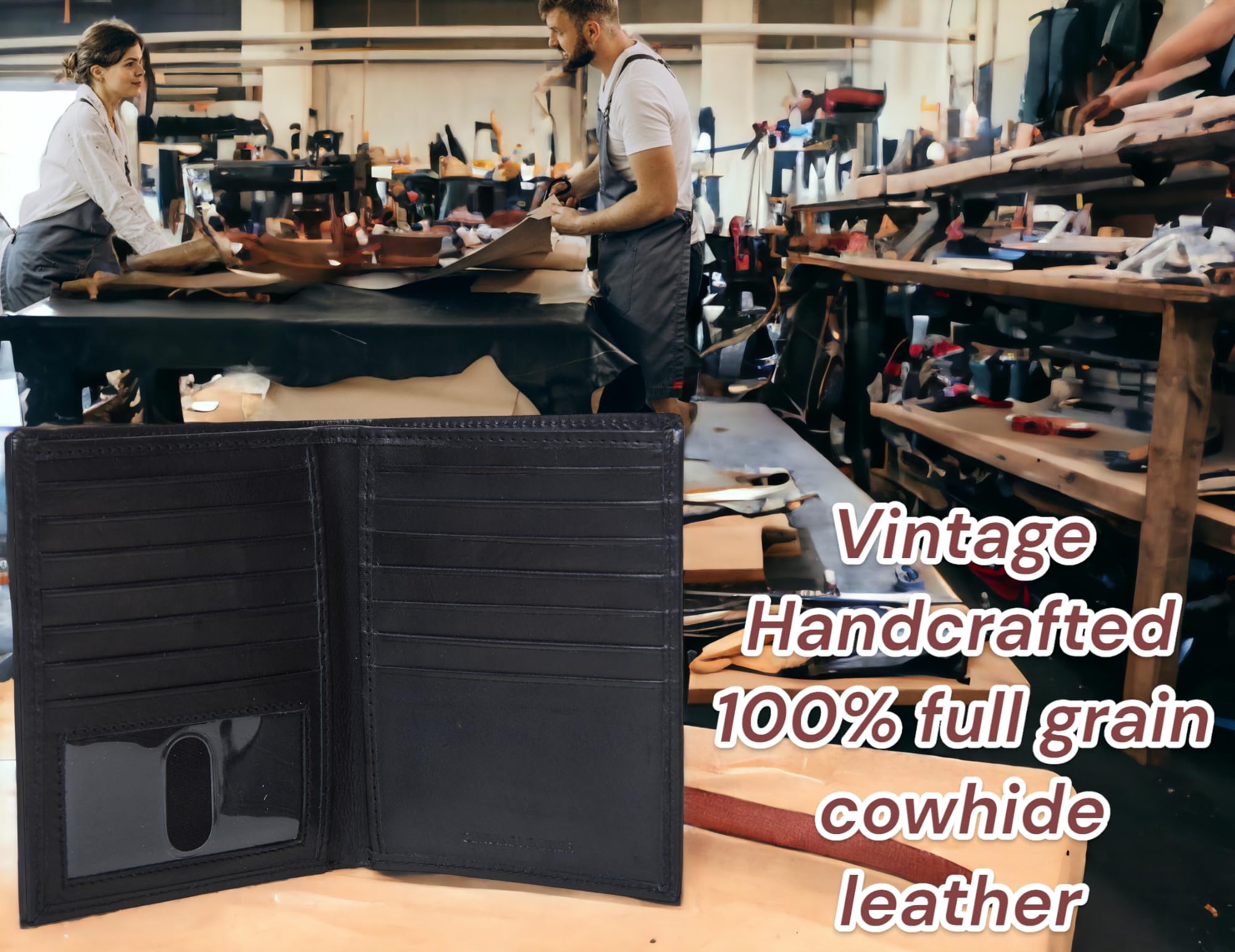 F&L CLASSIC RFID Blocking Mens Leather Bi-Fold Big Hipster Wallet, 13 credit card slots,Black…