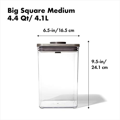 OXO Steel POP Container Big Medium Square - 4.4 Qt for Flour, Sugar and More & Good Grips POP Container Accessories 3-Piece Scoop Set