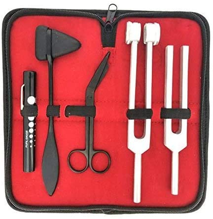 SURGICAL ONLINE Tactical Black - Set of Multi Purpose Diagnostic kit for Neurological, EMT and Eye EXAM, Reflex Percussion Taylor Hammer + Penlight + Tuning Fork C 128 C 512 + Bandage Scissors 5.5"