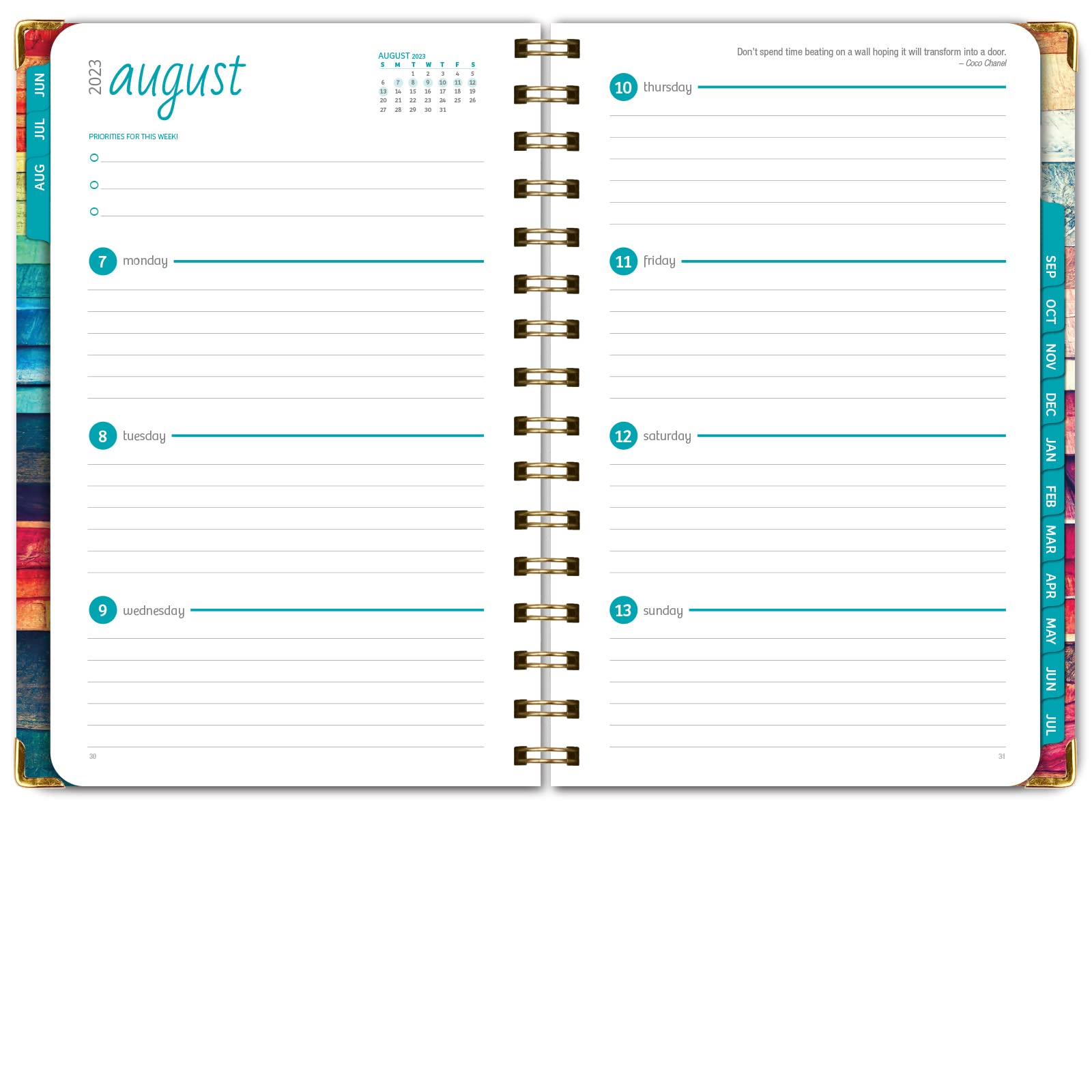 HARDCOVER Academic Year 2023-2024 Planner: (June 2023 Through July 2024) 5.5"x8" Daily Weekly Monthly Planner Yearly Agenda. Bookmark, Pocket Folder and Sticky Note Set (Rainbow Oak)