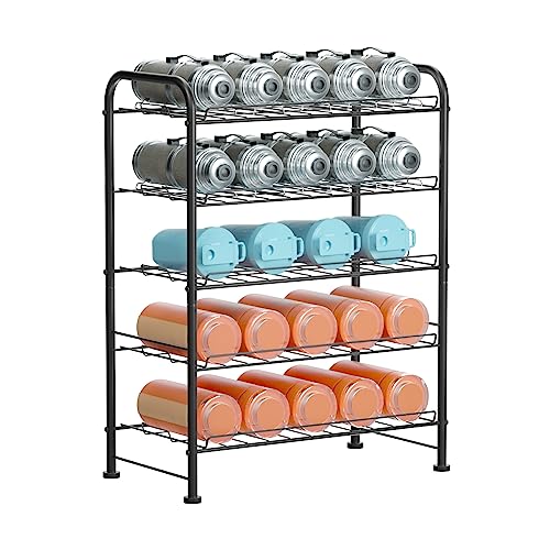 OYEAL Water Bottle Storage Rack 5 Tier Bottled Water Holder Organizer Freestanding Floor Beverage Soda Drink Stand Shelf for Kitchen Pantry Can Storage, Hold 30 Bottles, Black