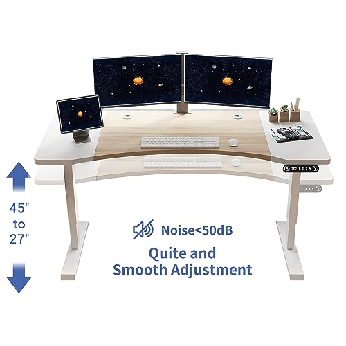 Dual Motor Electric Standing Desk, 63 x 30 Inches Height Adjustable Table with Splice Board, Ergonomic Sit Stand Computer Desk with White Frame/Oak+ White Top