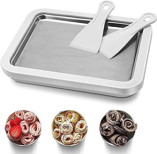 Roller Ice Cream Maker - Stainless Steel - 10 * 8 inch Family Large Size, DIY Soft Serve Machine for Homemade Ice Cream, Frozen Yogurt, Rolled Ice Cream