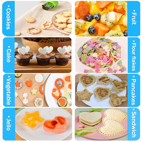 Makmeng Uncrustables Sandwich Cutter for Kids, 30Pcs Cookie Cutters and Sealer Set, Bread Pancake Sandwich Maker for Kids Bento Lunch Box - Vegetable Fruit Cutter Mold with Sandwich Bags & Forks