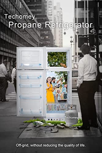 Techomey Propane Refrigerator with Freezer 9.35 Cu.Ft, Gas Fridge with Freezer Off Grid, 110v/LPG Dual Powers, RV Refrigerator for Outdoor, Truck, Camper, Kitchen, White