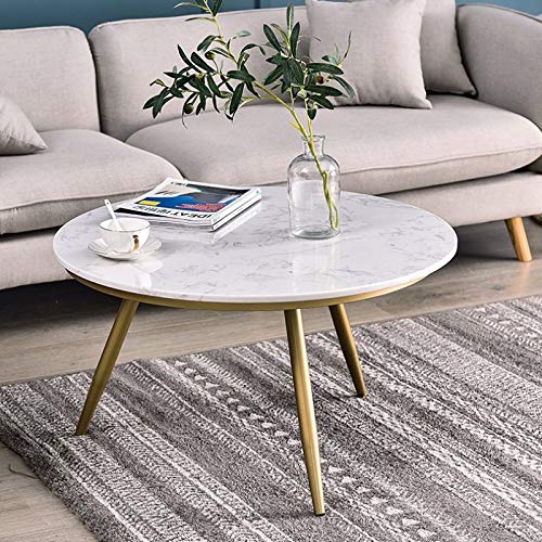 EKR Real Marble Coffee Table Gold Modern Accent Table Round Nesting Table Contemporary Desk Living Room Home Decor (Ø 27.56 inches/Height 17.1 inches Big Size)