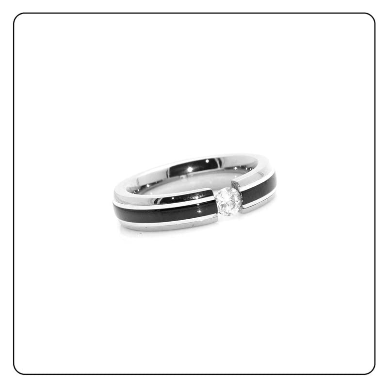 Fusamk Fashion Simple Stainless Steel Crystal Band Ring(Black(6))