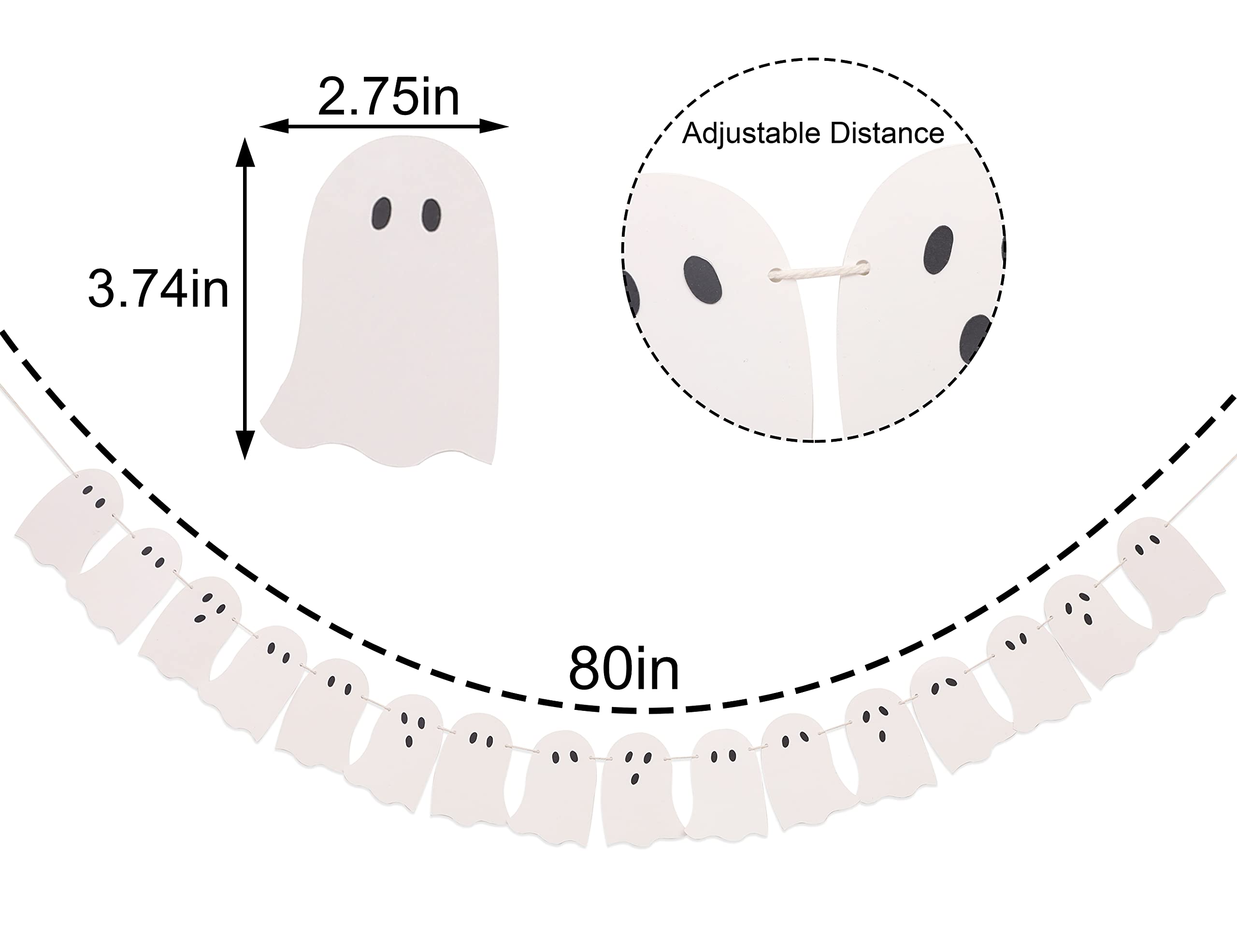 Halloween Ghost Garland - Scary Halloween Decoration, Ghost Banner, Halloween Decorations Indoor, Haunted House Decoration(16 pcs)