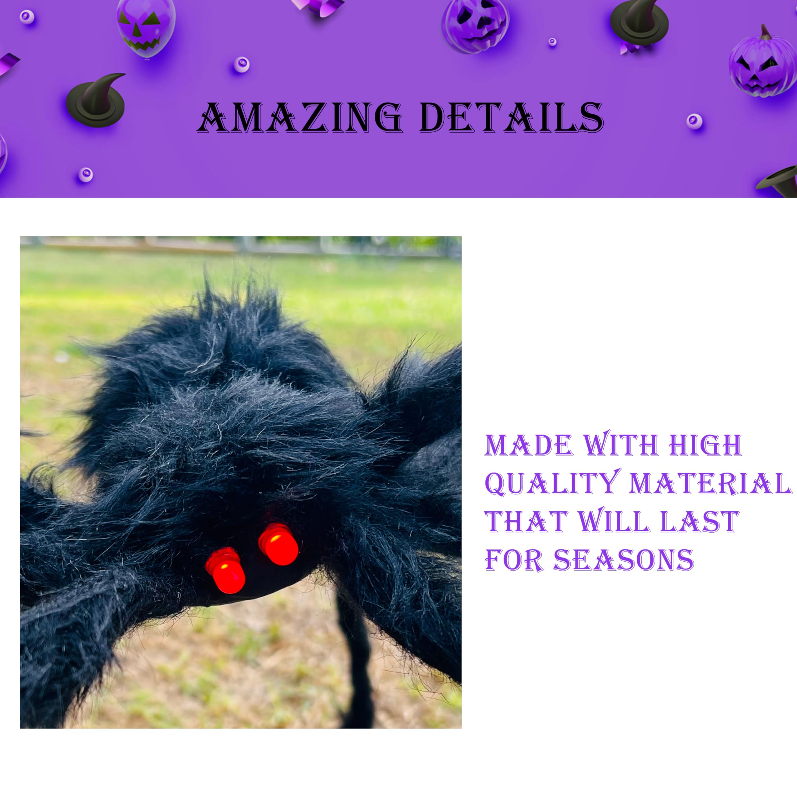 GIFTEXPRESS 52 Inch Black Spider with Eye Light-up Halloween Fluff Spider for Halloween Decoration, Horror Scene Decoration Holiday Décor Theme Party