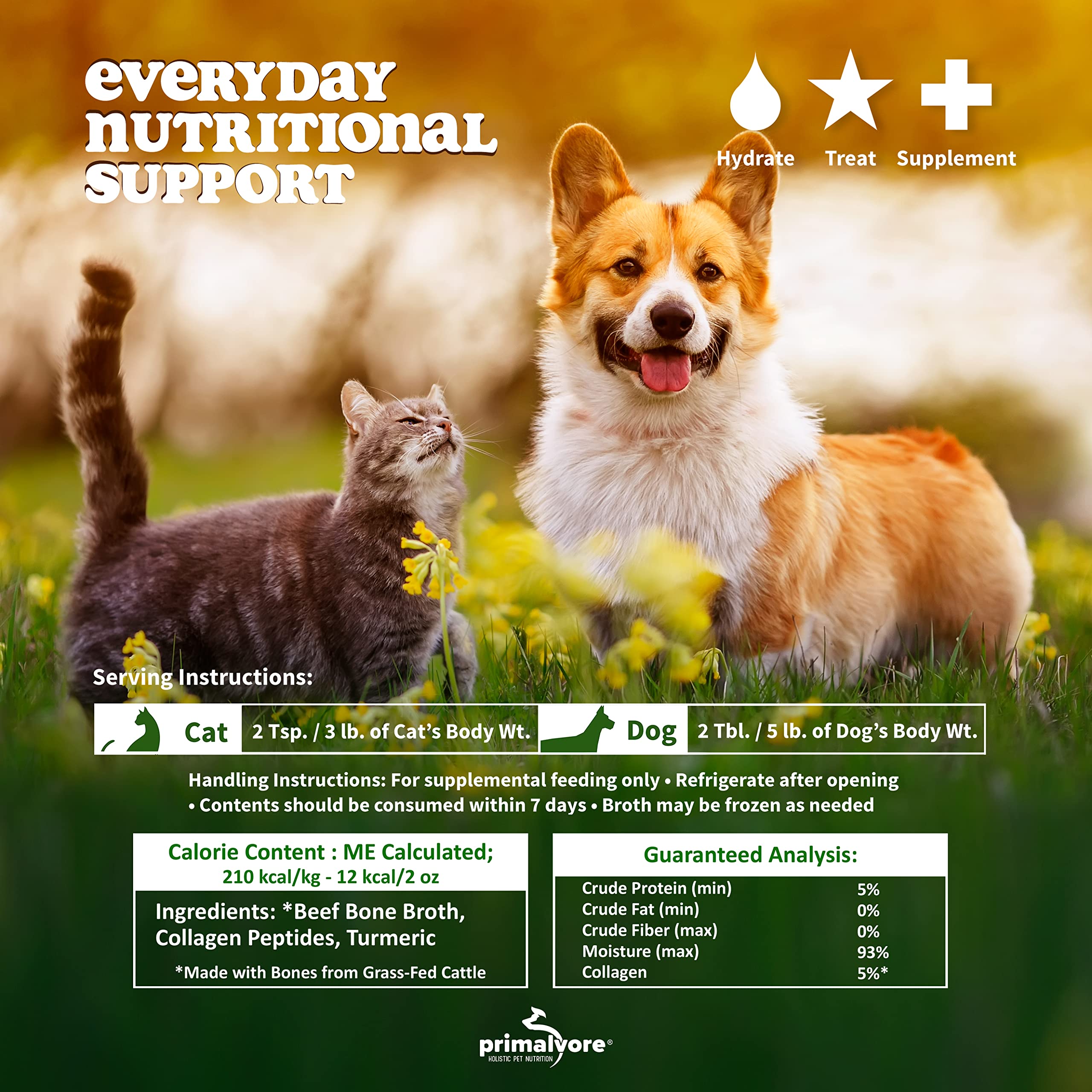 Primalvore Free-Range Bone Broth for Dogs &Cats, Mobility Formula w/Collagen Peptides to Help Support Hip & Joints, Digestion, Skin & Coat and Hydration, Human Grade, Mix 4 Pack Chicken and Duck