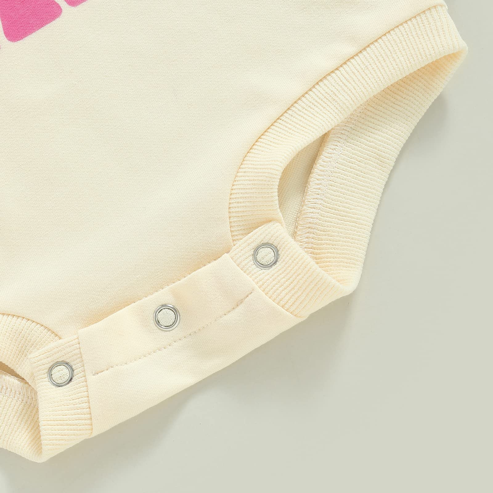 Lamuusaa Newborn Baby Girl Valentines Day Outfit Letter Print Long Sleeve Romper Oversized Bodysuit Sweatshirt 0-24M (Beige, 0-6 Months)