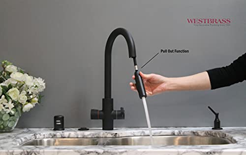 Westbrass KH41AK-62 HotMaster 4 in 1 Kitchen Faucet Kit with Dual Mode Pull Out Spray Head, DigiHot Instant Hot Water Tank and Two in-Line Water Filter System, Matte Black