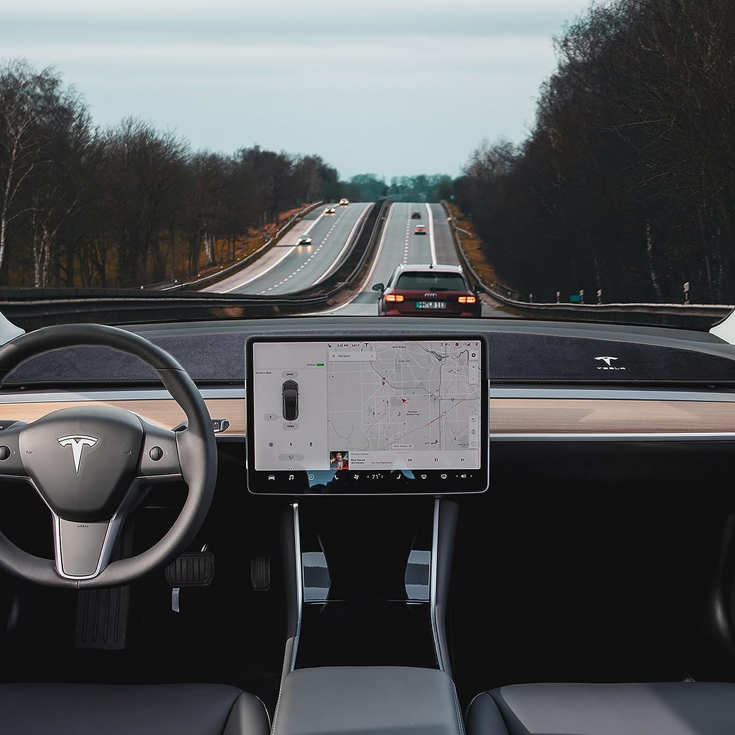 FocoMyLord Dashboard Cover for Tesla Model 3/Y, Alcantara Dashboard with Pad Dash Mat Compatible with Tesla Model Y Model 3 2017-2021 2022 2023 Dashboard Decorative Interior Auto Accessories