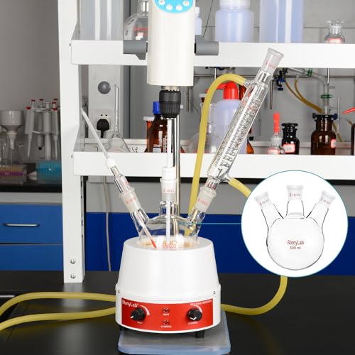 stonylab Glass 50 mL Heavy Wall 3 Neck Round Bottom Flask RBF, with 19/22 Center and Side Standard Taper Outer Joint, 500 mL
