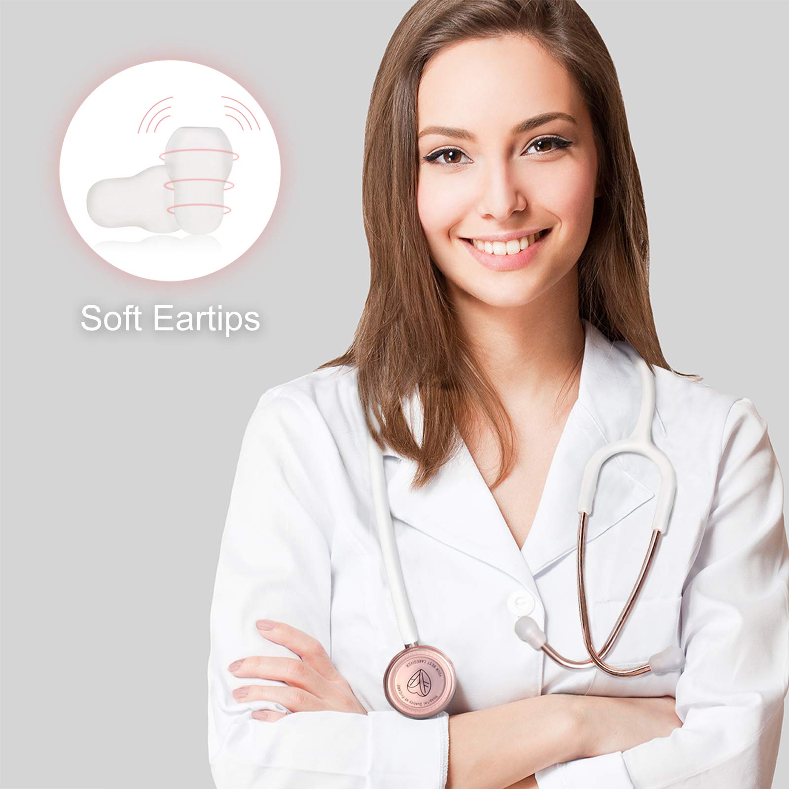FriCARE Rose Gold Stethoscope - Gorgeous Stethoscopes for Nurses, RN, Nursing School Students - Dual Head Estetoscopio for Professionals, StethoMedic Essentials, Nurses Day Gift, White Tubing, 29 inch