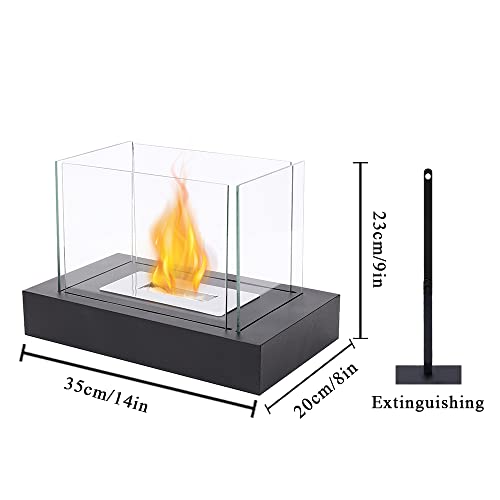 Rectangular Tabletop Fire Bowl Pot with Four-Sided Glass 13.5" L Portable Tabletop Fireplace Clean Burning Bio Ethanol Ventless Fireplace for Indoor Outdoor Patio Parties Events
