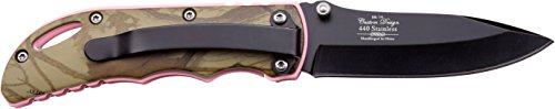 Elk Ridge - Outdoors Folding Knife - 3.75-in Black Stainless Steel Blade, Camo Coated Pink Aluminum Handle, Pocket Clip - EDEC, Hunting, Camping, Survival - ER-134CA