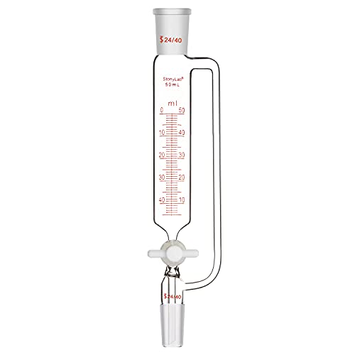 stonylab Pressure Equalizing Graduated Addition Funnel, Borosilicate Glass Dropping Funnel 24/40 Joint 50 ml with PTFE Stopcock for Laboratory (50 ml)