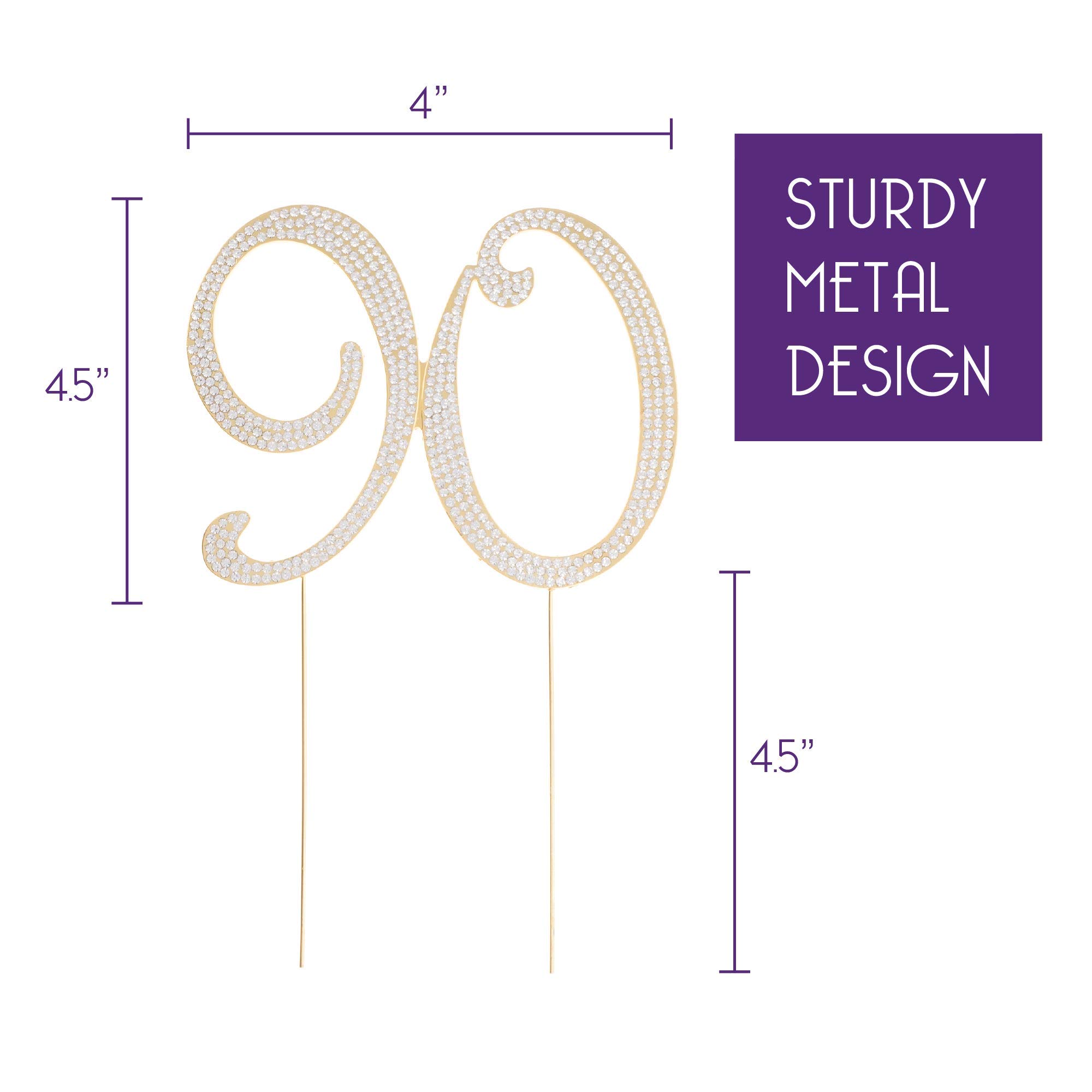 Ella Celebration 90 Cake Topper for 90th Birthday Number Party Supplies & Decoration Ideas (Silver)