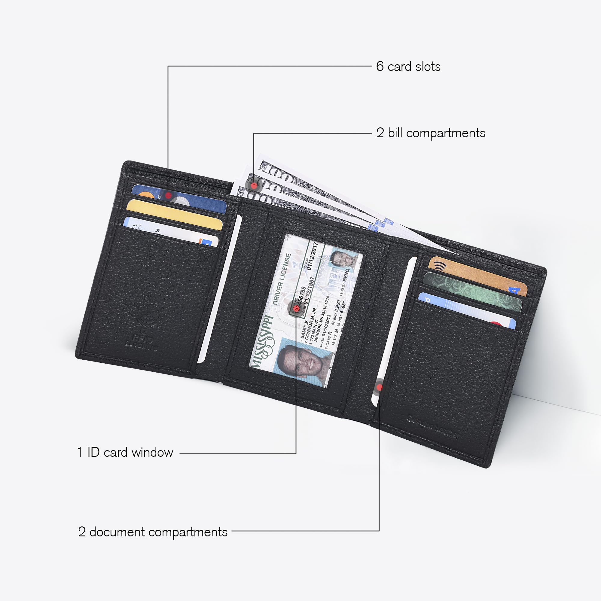 ESTALON Leather Trifold Wallet For Men with RFID Blocking - Men's Trifold Wallet with 6 Credit Card Slots 1 ID Window - Gifts For Men, Him