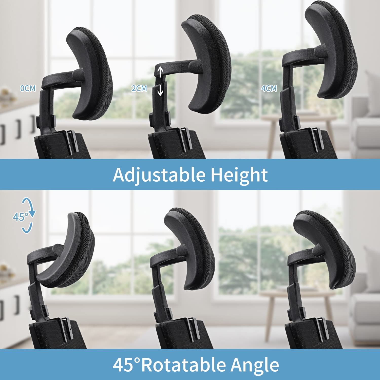 Office Chair Mesh Headrest Attachment Universal, Adjustable & Detachable Ergonomic Neck Support Cushion Clip On, Breathable Mesh Head Pillow Detachable, Compatible with Most Chairs