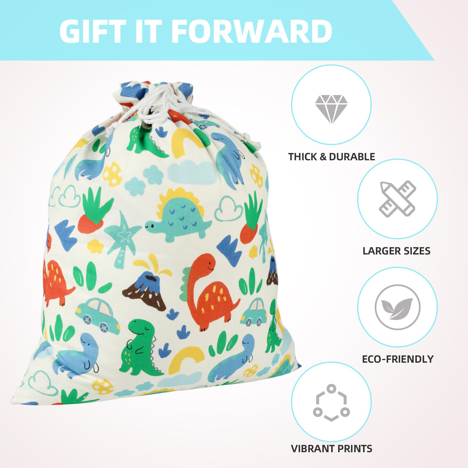 silenwest Baby Boy Gift Bags,Premium Canvas Drawstring Bags | Extra Large 24"x 20" | Reusable Fabric | Perfect for Baby Showers,Birthday Parties and More | Dinosaur Garden