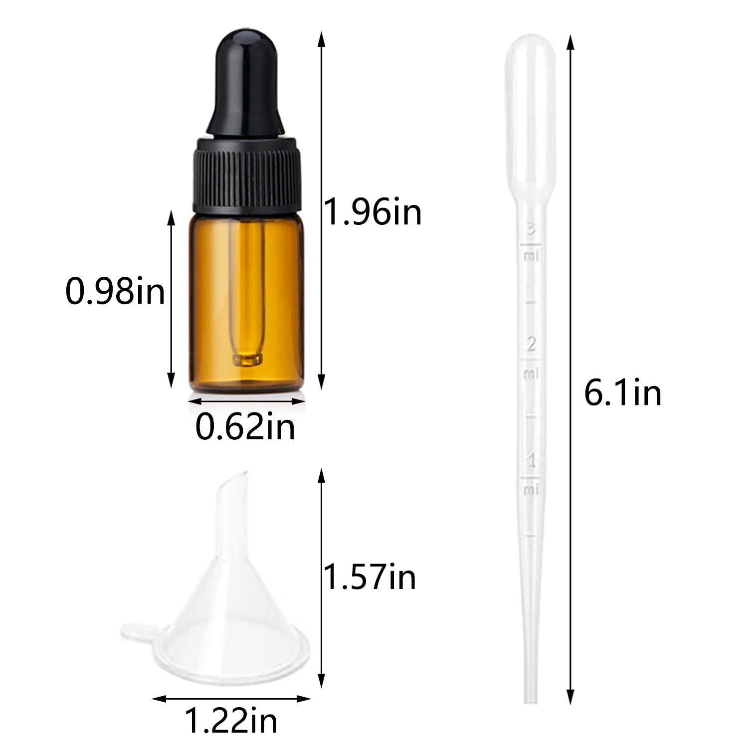 Kaguyouk 20Pcs 1ml Glass Dropper Bottle Mini Dropper Bottle Amber Sample Bottle Filling with Essence Perfume Essential Oil Sample Container with 2 Funnels and 2 Droppers