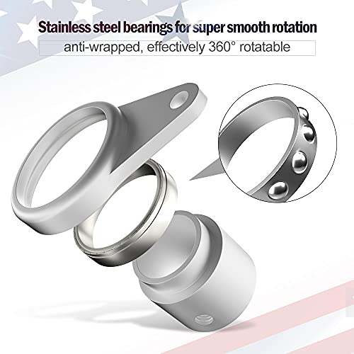 Loretoy Flagpole Ring Set with Bearings, Aluminum Alloy Flag Pole Rings, 360°Rotating Flag Mounting Ring, Spinning Flag Pole Clips Kit with Carabiner for 0.75-1.0 Inch Diameter Flagpole|Silver-2 Pack