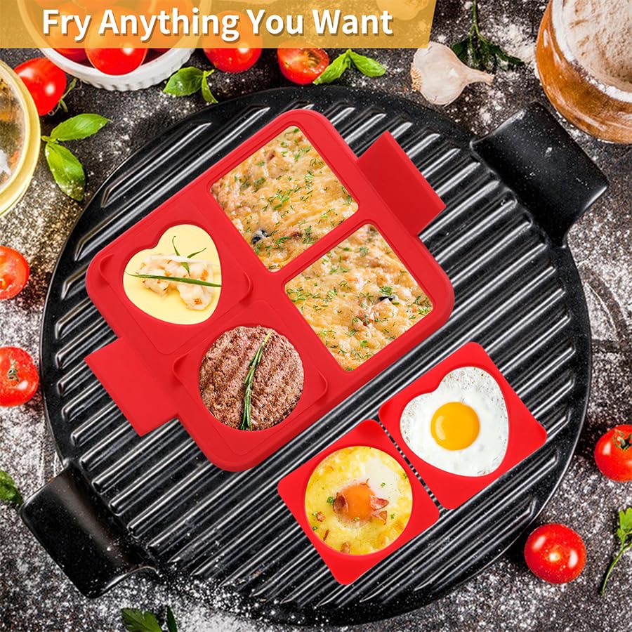 Silicone Egg Rings Tray for Blackstone Griddle - Non-Stick Omelet Rings Food-Grade Round Egg Rings, Easy to Clean Egg Ring Molds for Eggs, Pancakes, Breakfast Sandwiches
