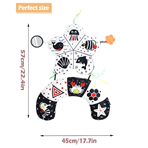 KAKIBLIN Baby Tummy Time Mat, High Contrast Newborn Foldable Playmat,Indoor Baby Gym Mat with Pillow and Teether for Baby Over 6 Months