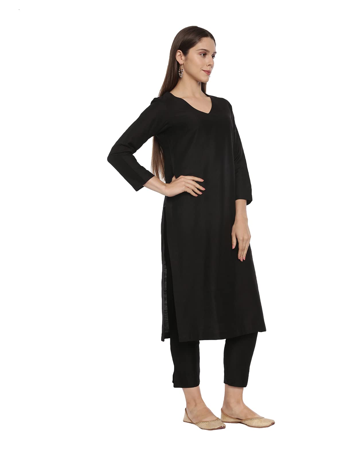 ELLEORA Women's Cotton Silk Solid Kurta Set X-Large Royal Blue