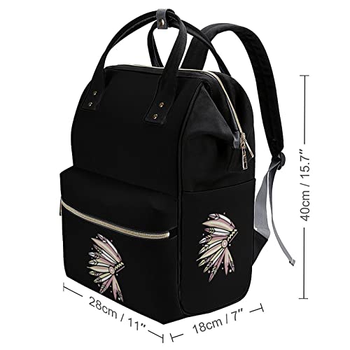 Indian Chieftain's Headdress Waterproof Mommy Bag Diaper Bag Backpack Multifunction Large Capacity Travel Bag