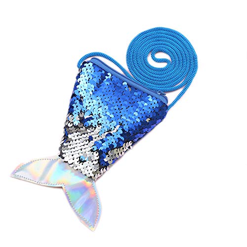 Starte Small Mini Coin Purse Messenger Bag Crossbody Satchel for Kids Girls,Mermaid Sequin Bling Bag for Girls Backpack,Blue