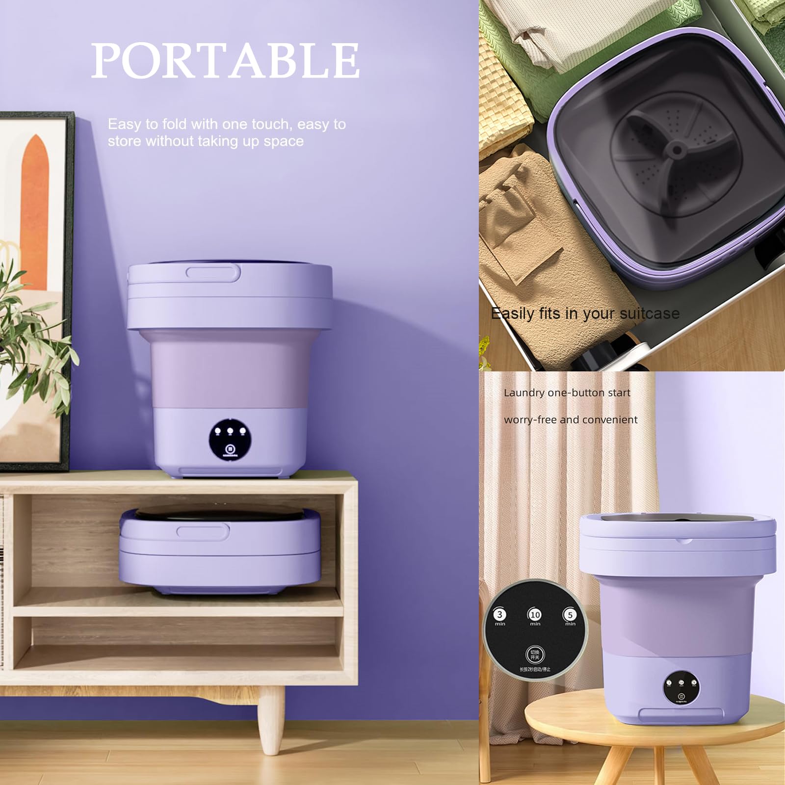 Portable Washing Machine, 8L Foldable Mini Laundry Washer Machine, Deep Cleaning of Underwear, Baby Clothes and Sock, Best for Apartments, Dormitories