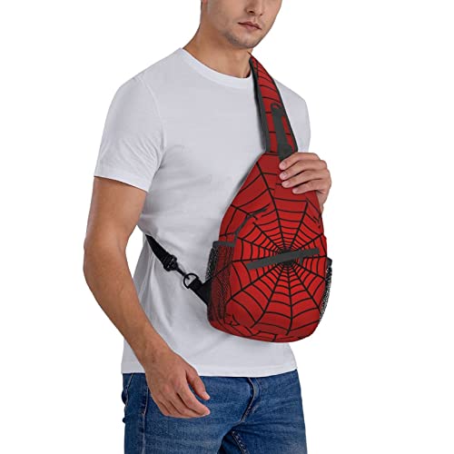 Red Spider Web Sling Bag Crossbody Travel Hiking Backpack Daypack for Women Men Unisex,Shoulder Chest Bags Cycling Gym One Size