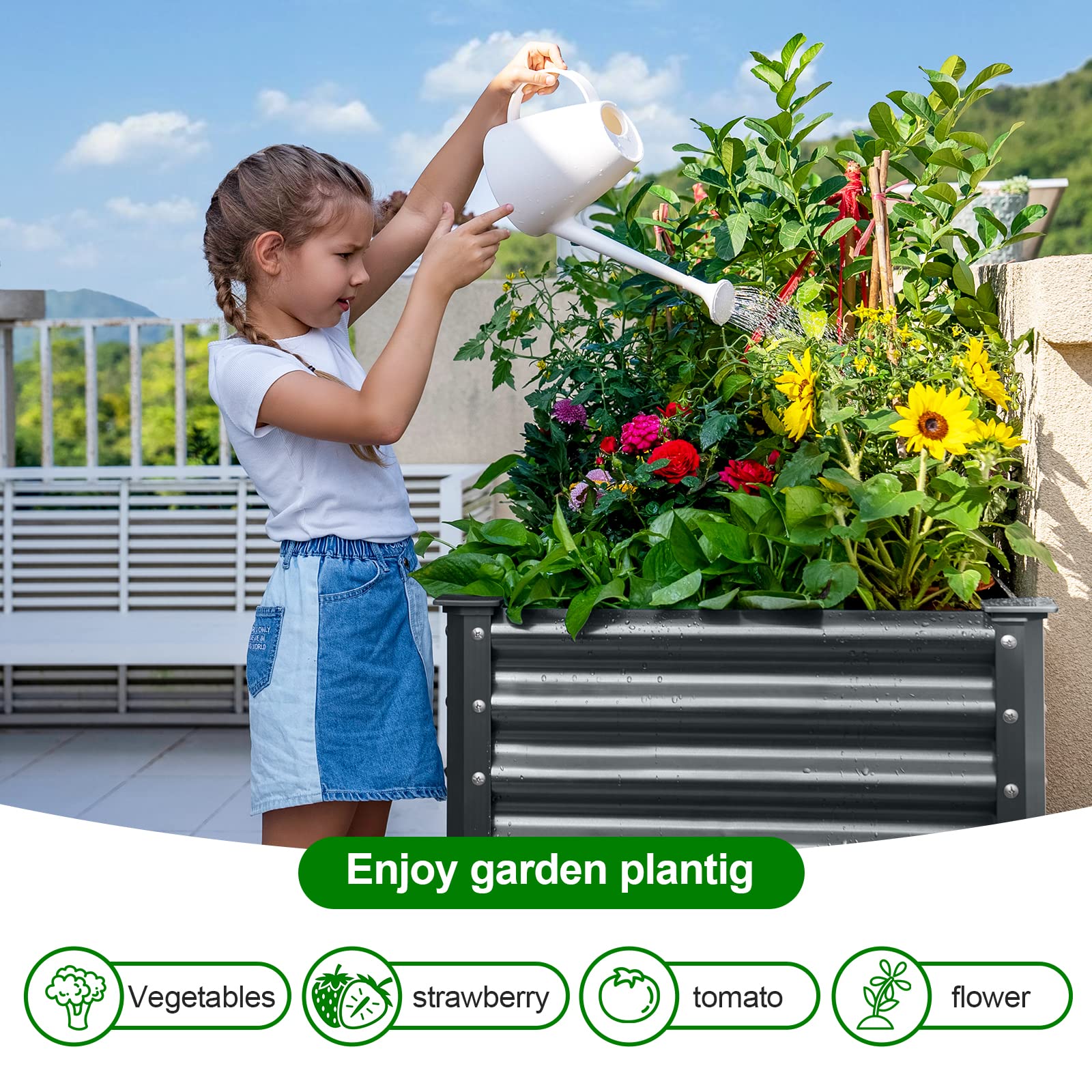Land Guard Galvanized Raised Garden Bed with Legs, 48×24×32in Large Metal Elevated Raised Planter Box with Drainage Holes for Backyard, Patio, Balcony, 400lb Capacity(Grey)……