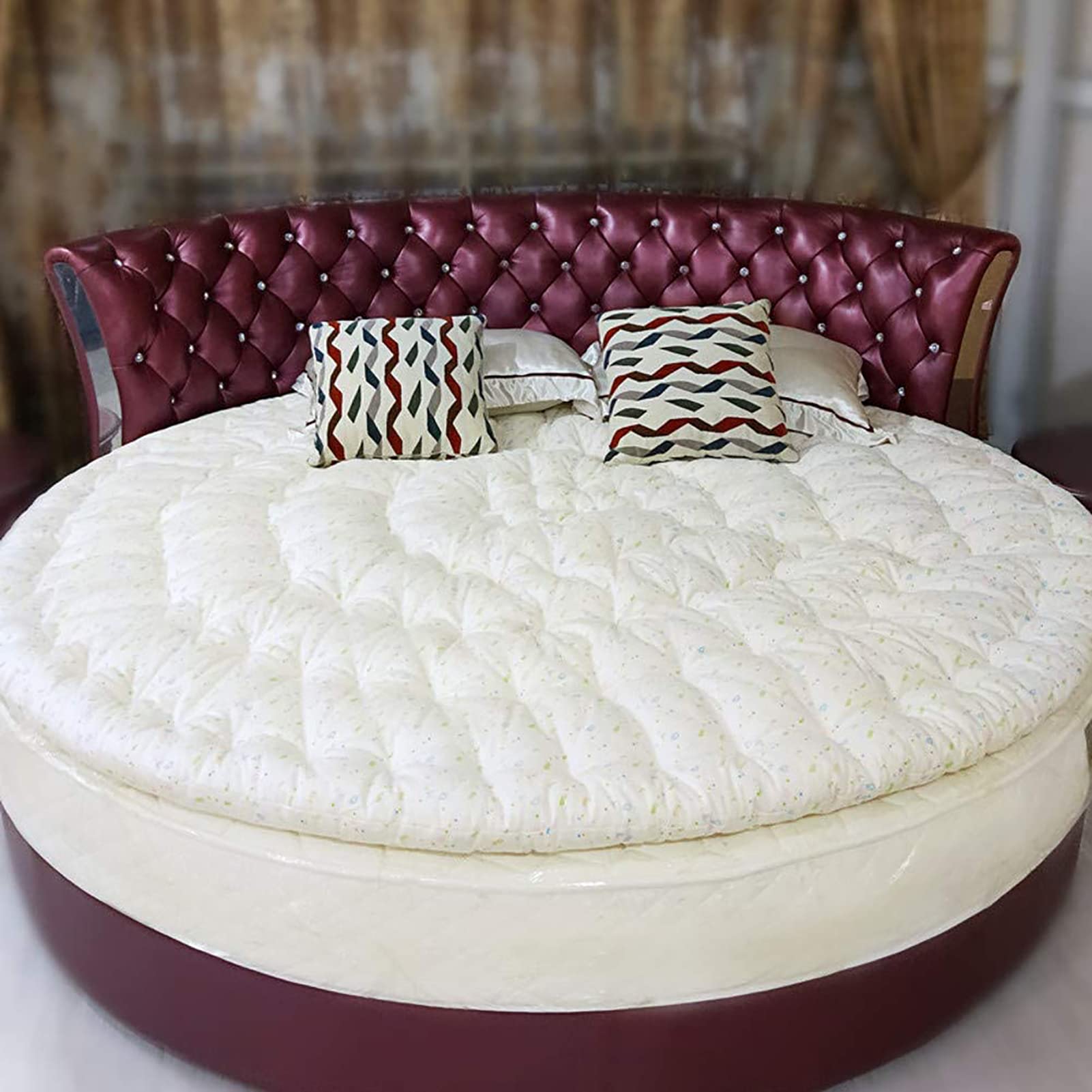 Wgreat Round Mattress Topper,Thick Cotton Pillow Cover Fluffy Down,Quilted Comfort Mattress Pad Soft Healthy Kids Floor Mat 100% Cotton Fill,White 2.5kg,D210cm(83inch)