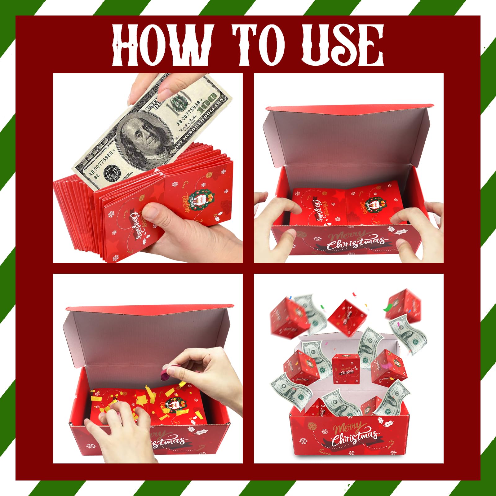 Estivaux Christmas Surprise Box for Money, Exploding Surprise Box Xmas Santa Gift Box Surprise Gift Box Red Bouncing Money Box Cash Explosion Gift Box for Present Christmas Party Supplies