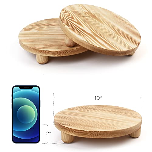 LotFancy Wooden Plant Stool, 2Pack, 10β Low Plant Stand, Round Pot Flower Pedestal Riser Holder for Indoor Outdoor Display