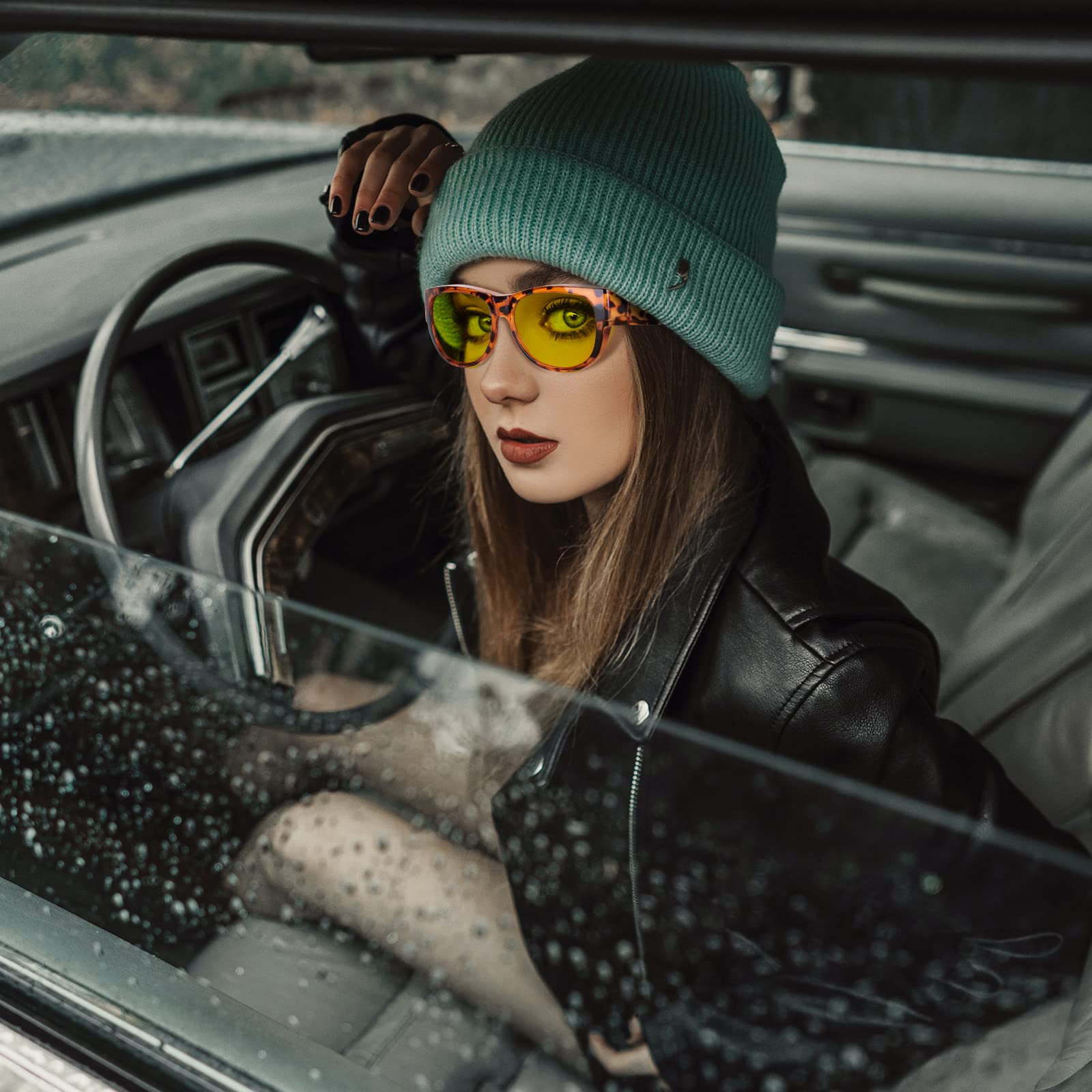 GEGURI Night Vision Glasses Fit Over Glasses, Women's Night Driving Glasses Anti Glare Polarized with Yellow Lens