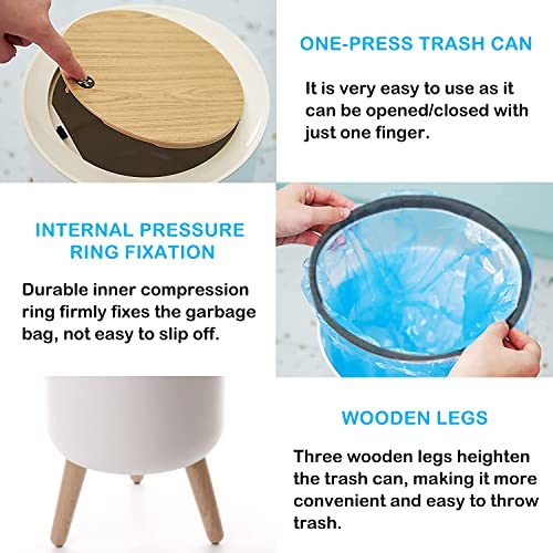 Round Trash Can with Lid Lilac Flower an Isolated White Watercolor Illustrations Purple Tulips Press Top Recycle Bin Small Garbage Can Dog Proof Wastebasket Wooden Legs Bathroom Kitchen 7L/1.8 Gallon