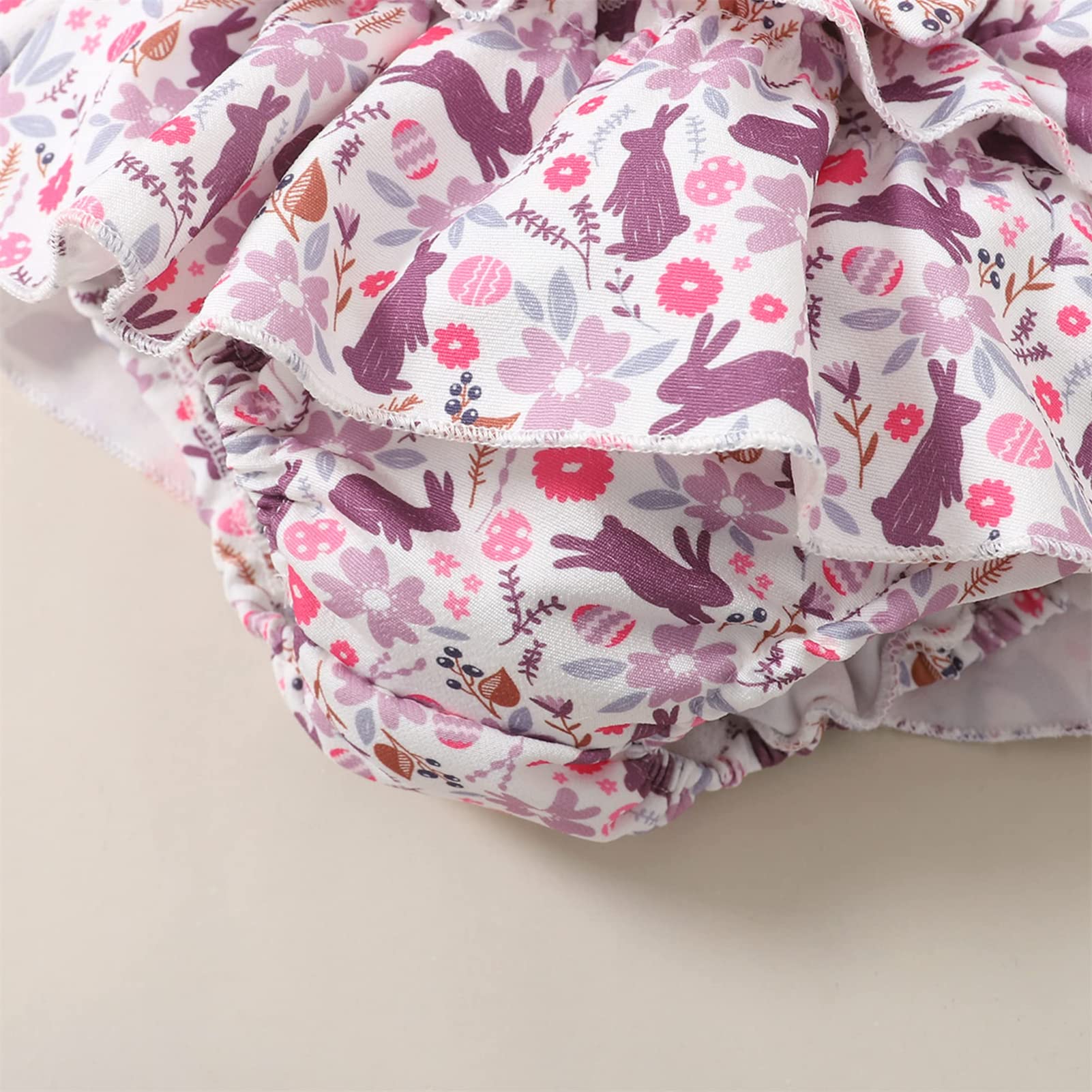 Sinhoon My 1st Easter Baby Girl Outfits Newborn Letter Romper+Bunny Ruffled Shorts+Headband 3Pcs Clothes(Purple,3-6M)