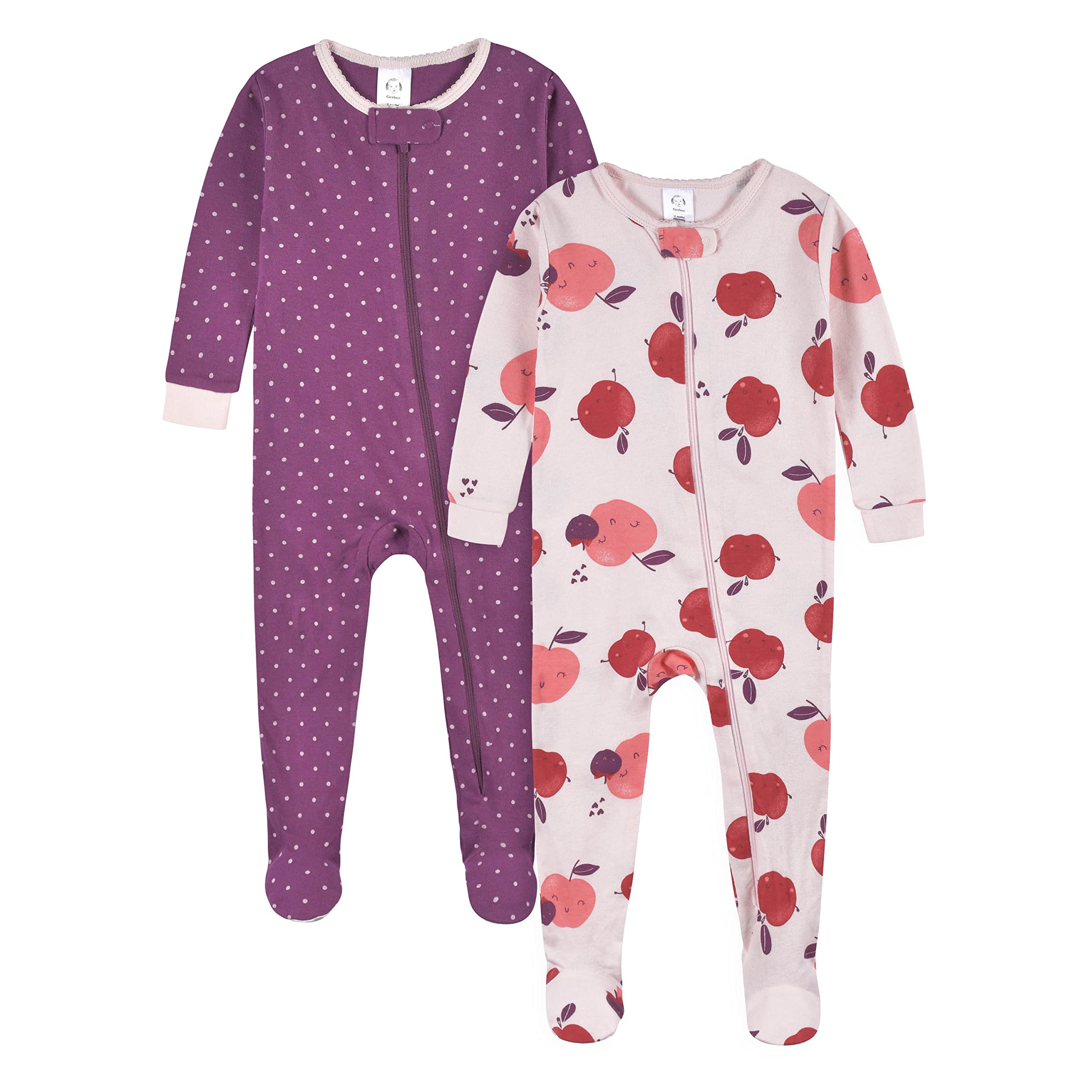 Gerber Baby Girl's 4-Pack Footed Pajamas, Apple and Woodland Floral, 2T